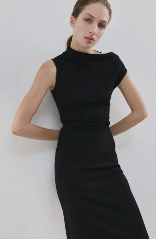 Mango Asymmetric Midi Sheath Dress - Black