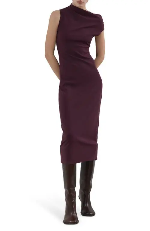 Mango Asymmetric Midi Sheath Dress - Burgundy