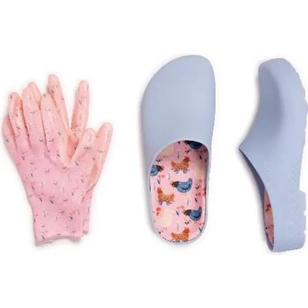 MUK LUKS Garden Clog And Glove Set - Chicken Party