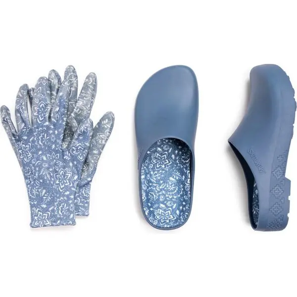 MUK LUKS Garden Clog And Glove Set - Denim Floral