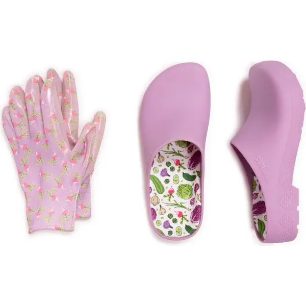 MUK LUKS Garden Clog And Glove Set - Lavender Floral