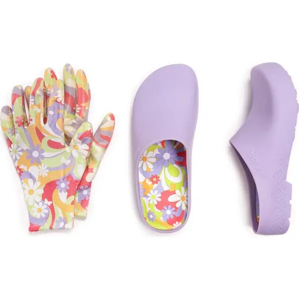 MUK LUKS Garden Clog And Glove Set - Lavender Floral