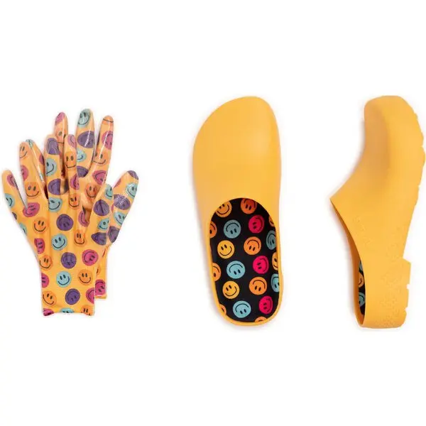 MUK LUKS Garden Clog And Glove Set - Smiley Face