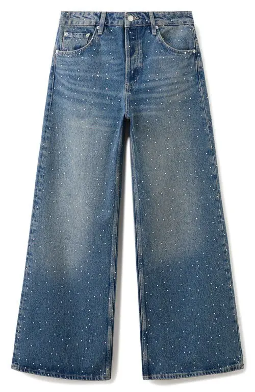 Mango Rhinestone Wide Leg Jeans