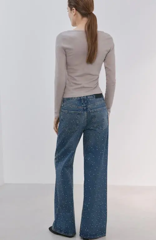 Mango Rhinestone Wide Leg Jeans