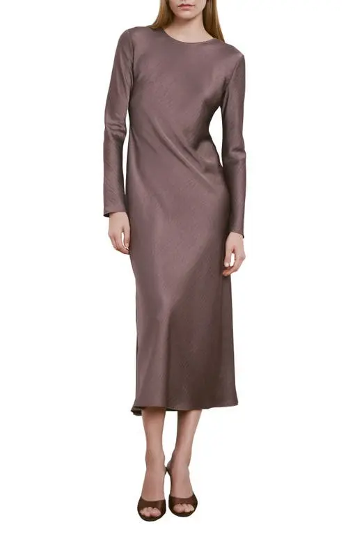 Mango Long Sleeve Textured Satin Midi Dress - Light/pastel Purple