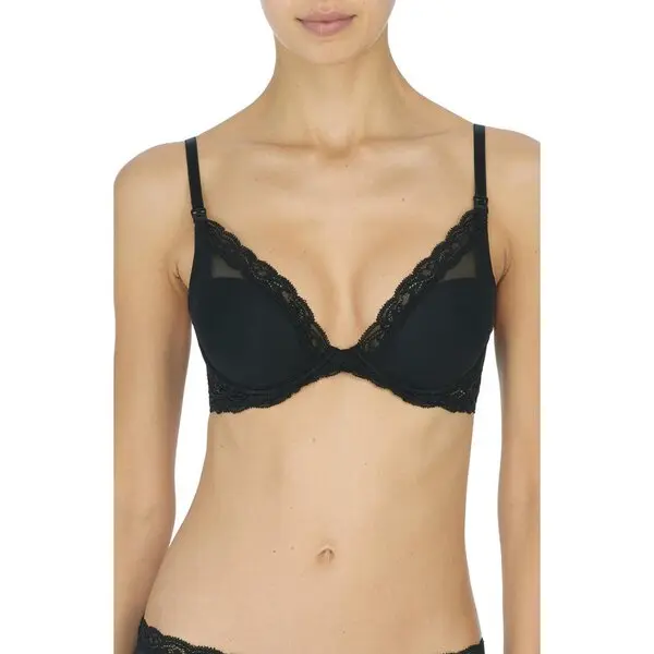 Natori Feathers Lace Plunge Nursing T-shirt Bra - Black