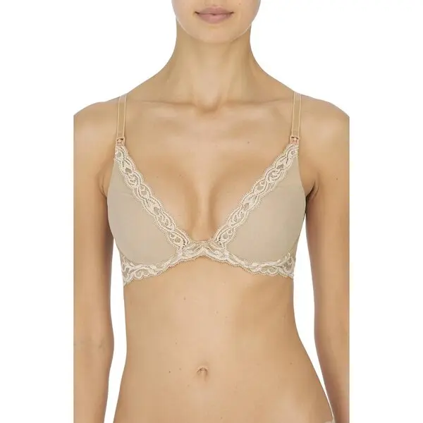 Natori Feathers Lace Plunge Nursing T-shirt Bra - Cafe