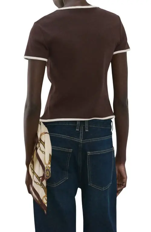 Mango Piped Trim Cotton Button-up Top - Chocolate
