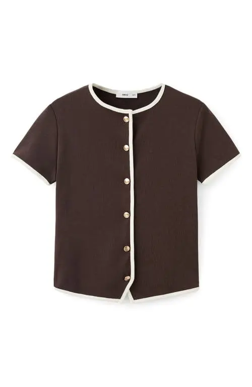 Mango Piped Trim Cotton Button-up Top - Chocolate