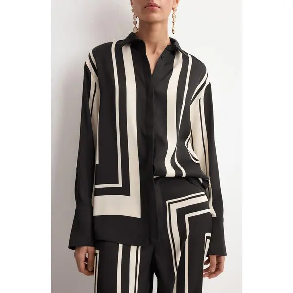 Mango Stripe Satin Button-up Shirt - Black