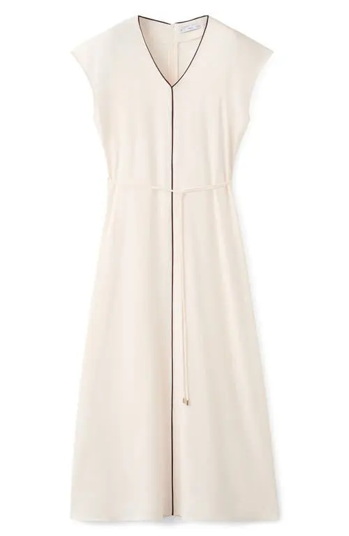 Mango Contrast Piping Belted Midi Dress - Ecru