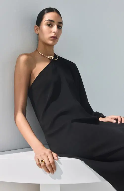 Mango One-shoulder Maxi Dress - Black