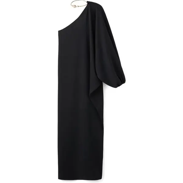 Mango One-shoulder Maxi Dress With Golden Hardware - Black