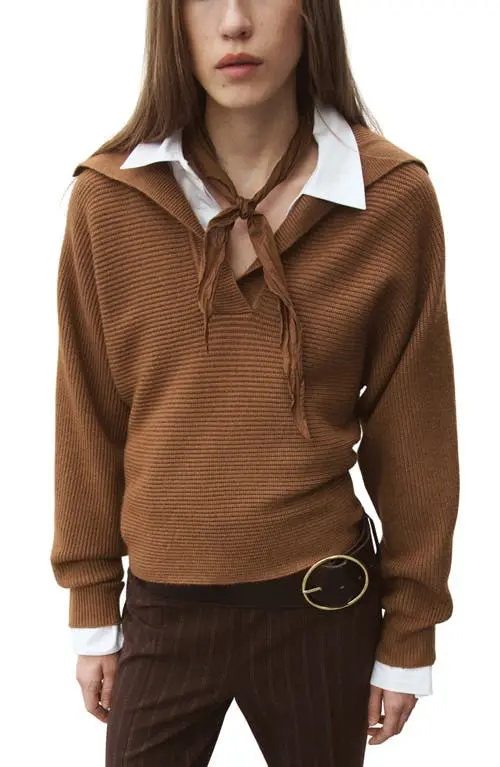 Mango Rib Johnny Collar Sweater - Tobacco Brown