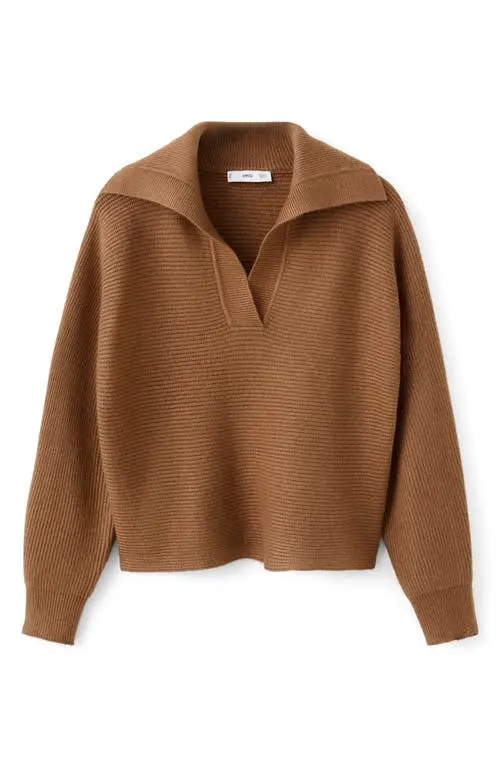 Mango Rib Johnny Collar Sweater - Tobacco Brown