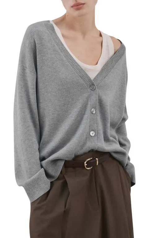 Mango V-neck Cardigan - Medium Heather Grey