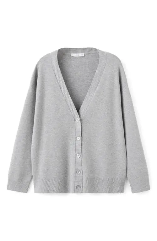 Mango V-neck Cardigan - Medium Heather Grey