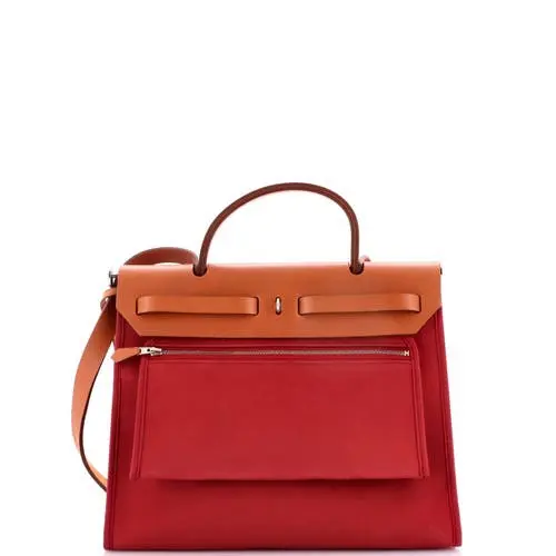 HERMES Herbag Zip Leather And Toile 31