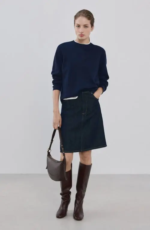 Mango Fine Knit Crewneck Sweater - Dark Navy