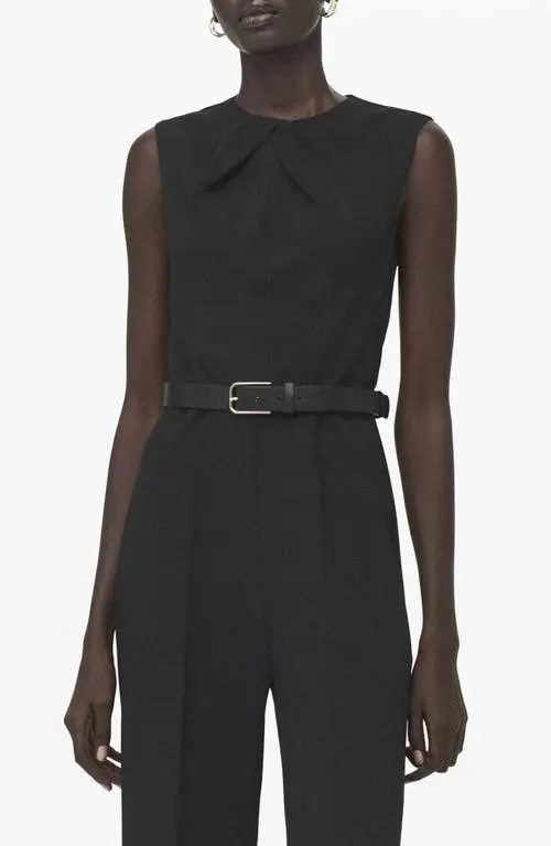 Mango Draped Detail Belted Wide Leg Jumpsuit - Black