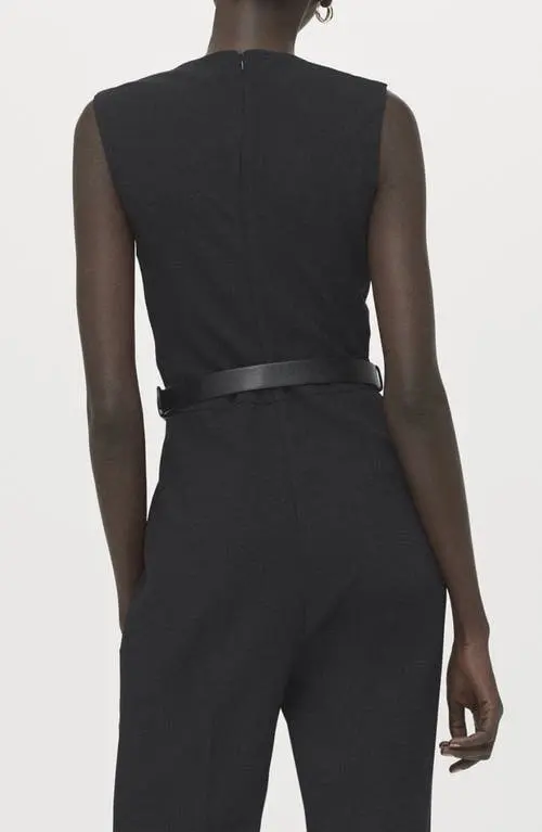 Mango Draped Detail Belted Wide Leg Jumpsuit