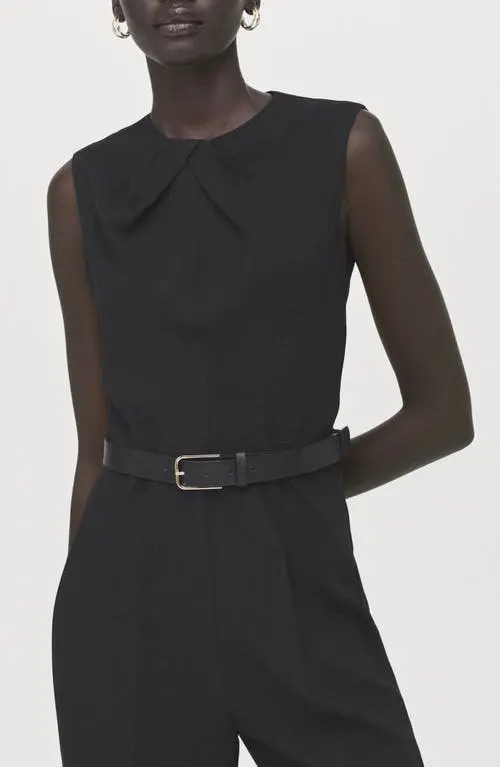 Mango Draped Detail Belted Wide Leg Jumpsuit
