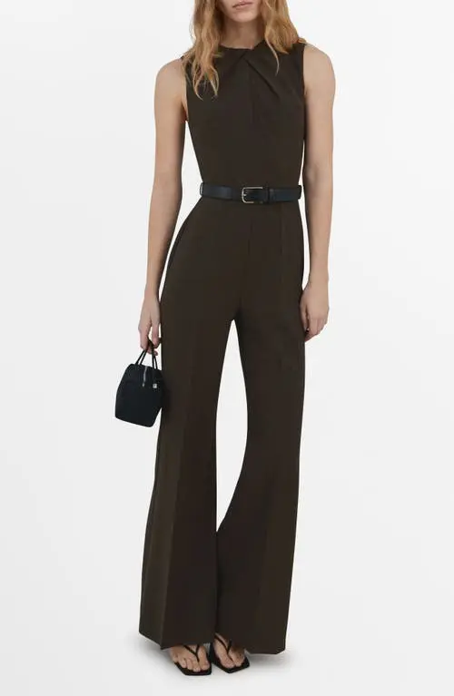 Mango Draped Detail Belted Wide Leg Jumpsuit - Brown