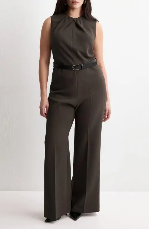 Mango Draped Detail Belted Wide Leg Jumpsuit - Brown
