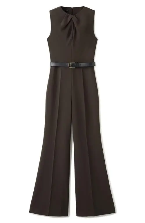 Mango Draped Detail Belted Wide Leg Jumpsuit - Brown