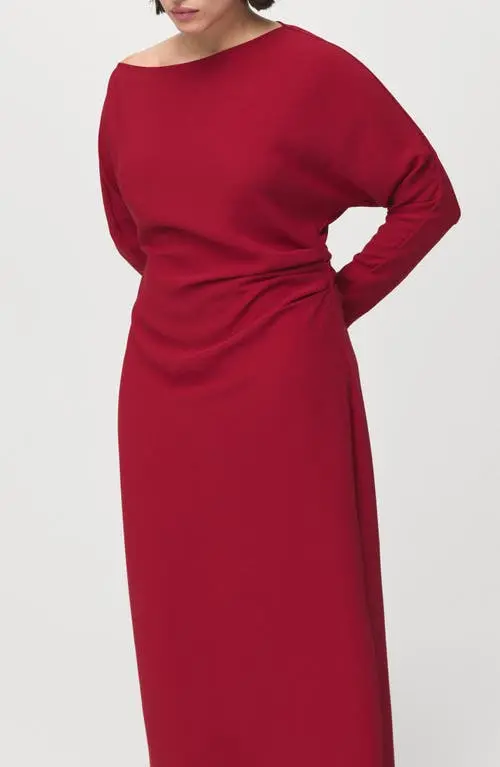 Mango Side Ruched Long Sleeve Dress - Red