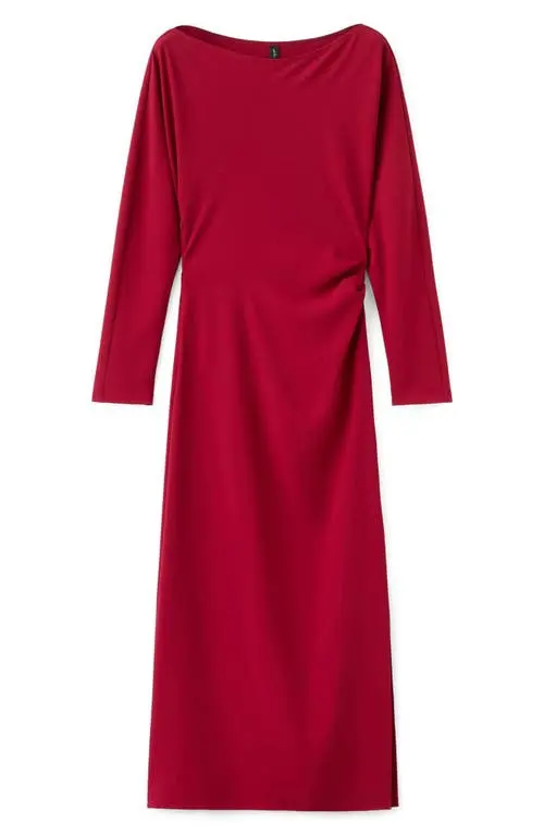 Mango Side Ruched Long Sleeve Dress - Red