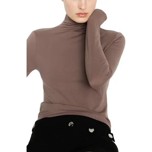 Mango Seamless Turtleneck Top - Light/pastel Brown