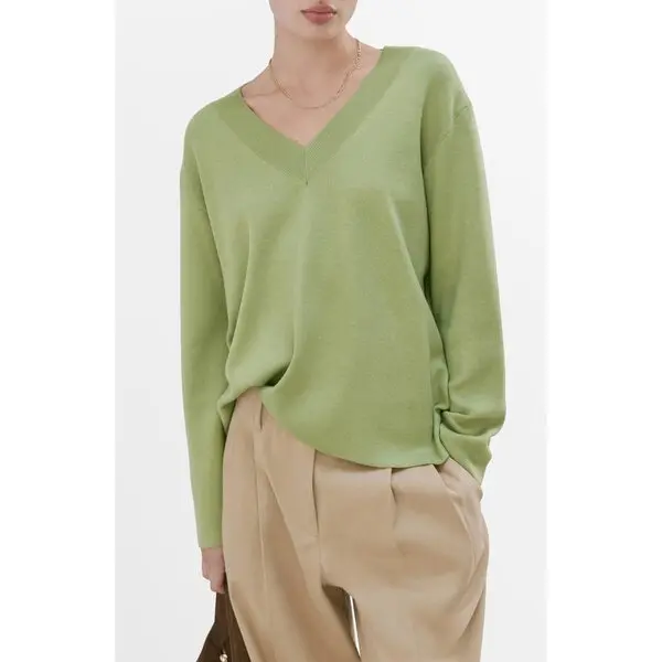 Mango V-neck Sweater - Green