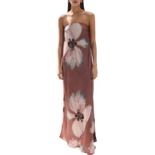 Mango Floral Open Back Maxi Dress - Pastel Pink