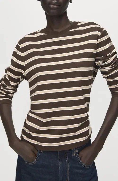 Mango Stripe Long Sleeve T-shirt - Brown