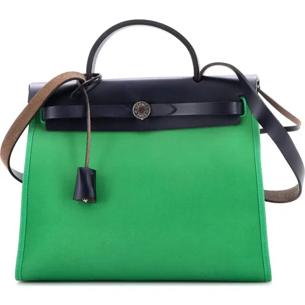 HERMES Herbag Zip Leather And Toile 31 - Green