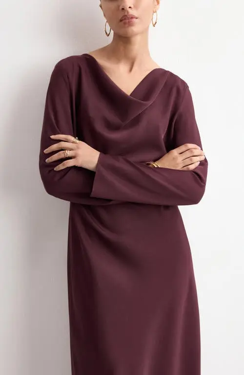 Mango Cowl Neck Long Sleeve Dress - Maroon