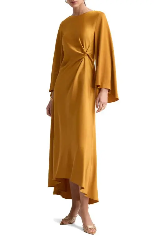 Mango Flutter Sleeve Satin Dress - Ochre