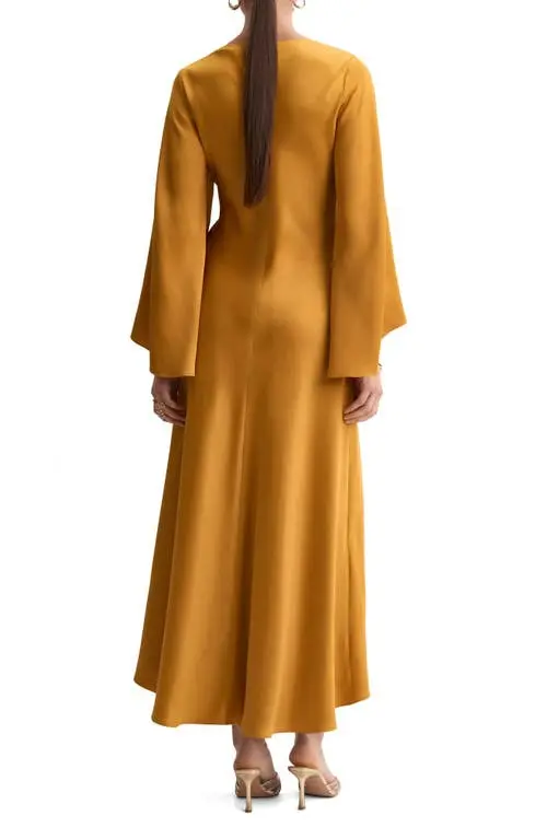 Mango Flutter Sleeve Satin Dress - Ochre