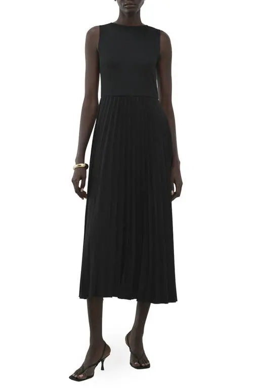 Mango Belted Pleated Sleeveless Midi Dress - Black