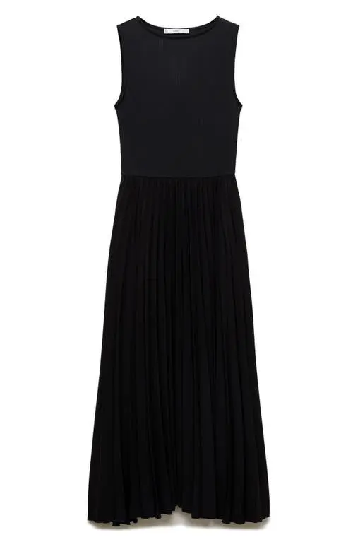 Mango Belted Pleated Sleeveless Midi Dress