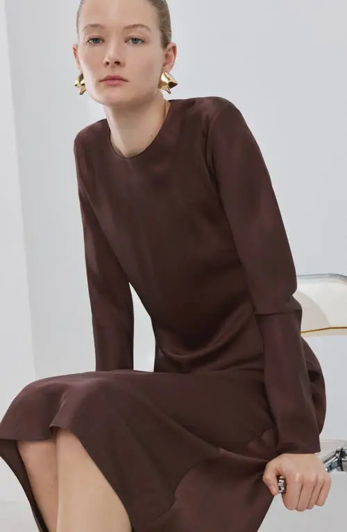 Mango Long Sleeve Satin Midi Dress