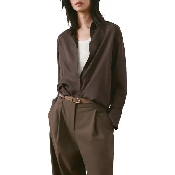 Mango Straight Button-up Shirt - Brown
