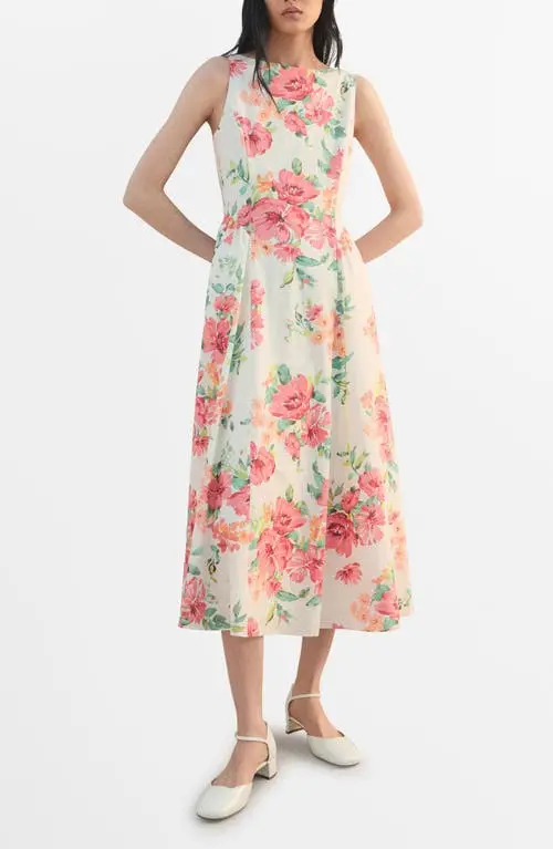 Mango Floral Sleeveless Cotton Midi Dress