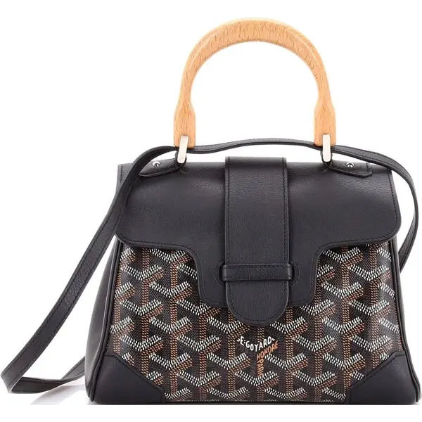 GOYARD Saigon Top Handle Bag Coated Canvas With Leather Mini - Black