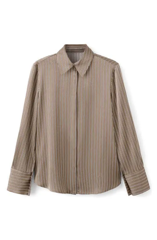 Mango Stripe Satin Button-up Shirt