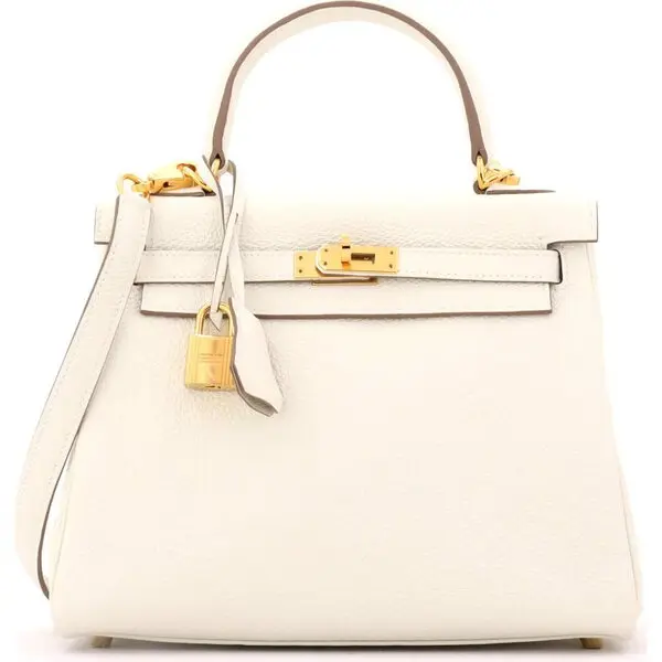 HERMES Kelly Handbag Light Togo With Gold Hardware 25 - Mushroom