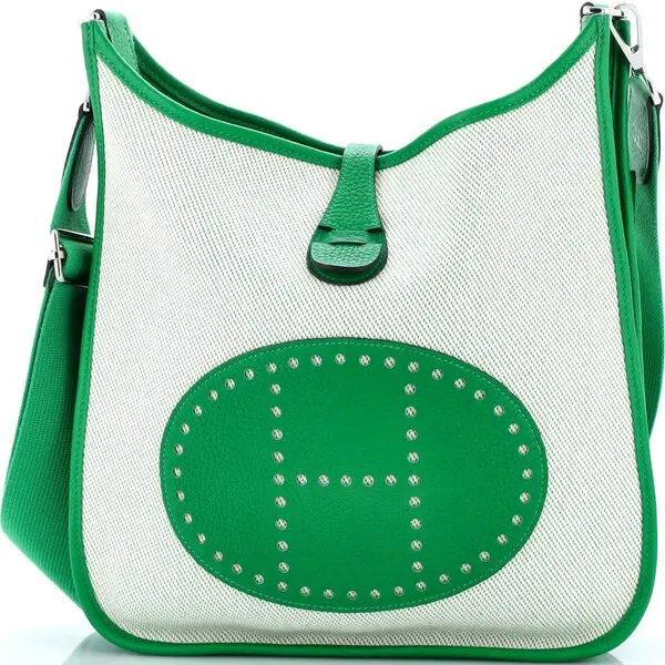 HERMES Evelyne Bag Gen Iii Toile And Leather Pm - Green
