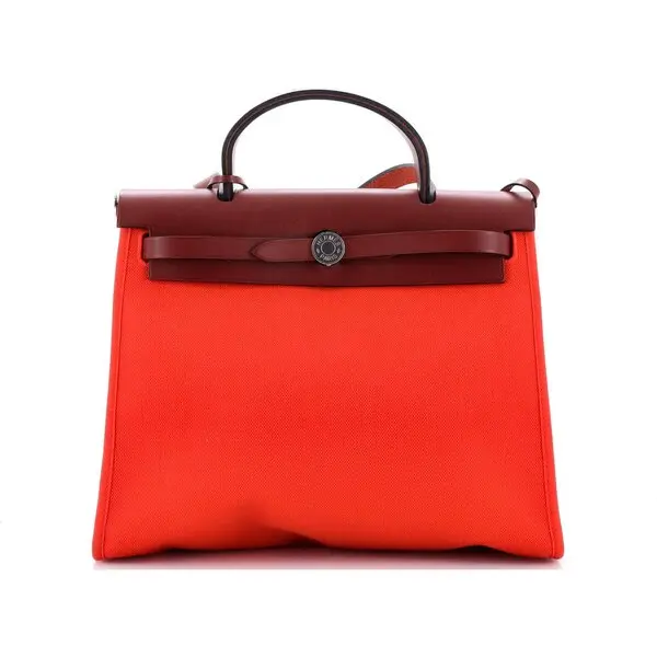 HERMES Herbag Zip Leather And Toile 31 - Orange Poppy